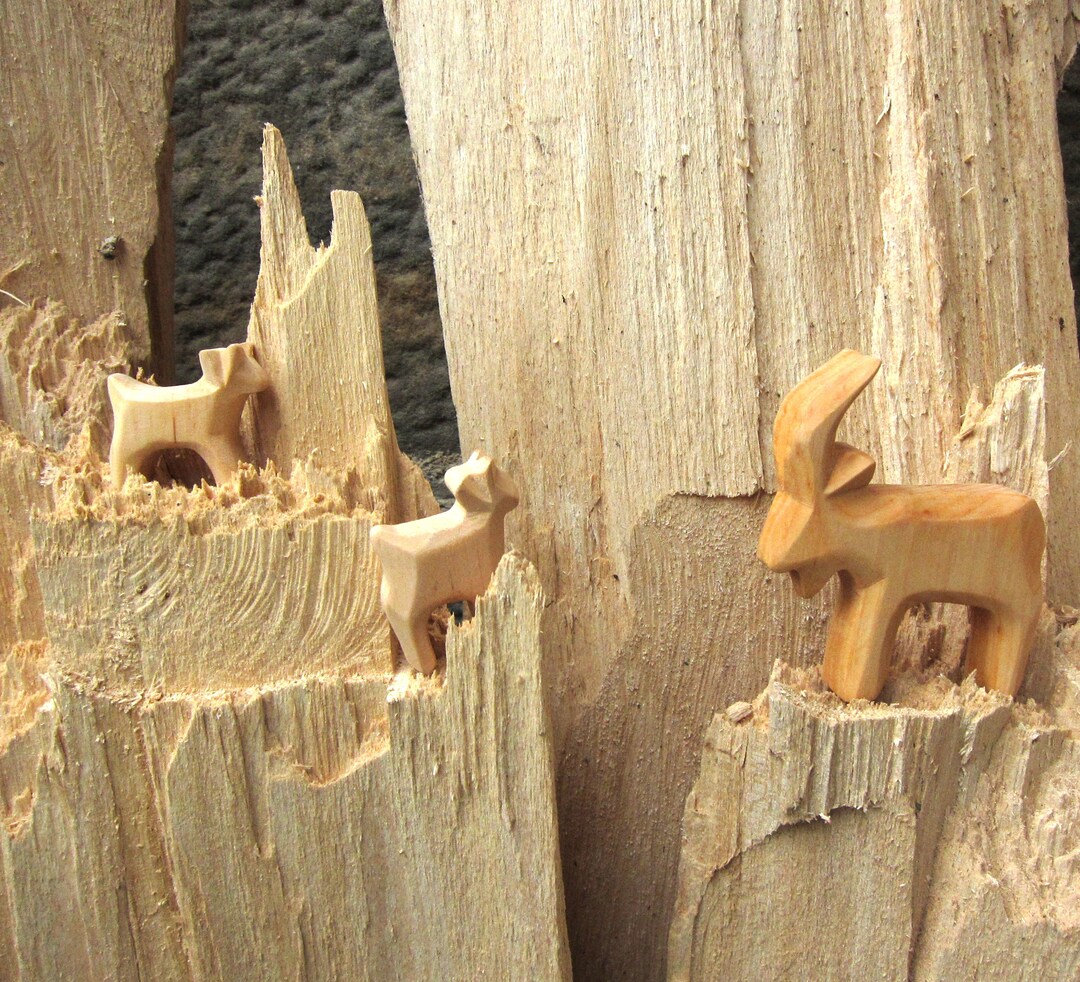 Goat Family, Hand-carved, Wooden Animals, All Natural Toys - Etsy