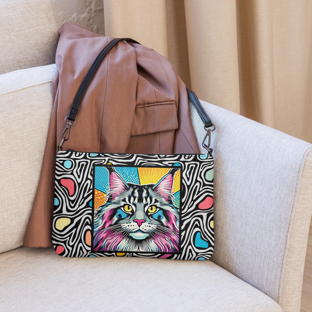 Crossbody Bag 90s Theme Maine Coon Cat, Colorful Cross Body, Bright ...