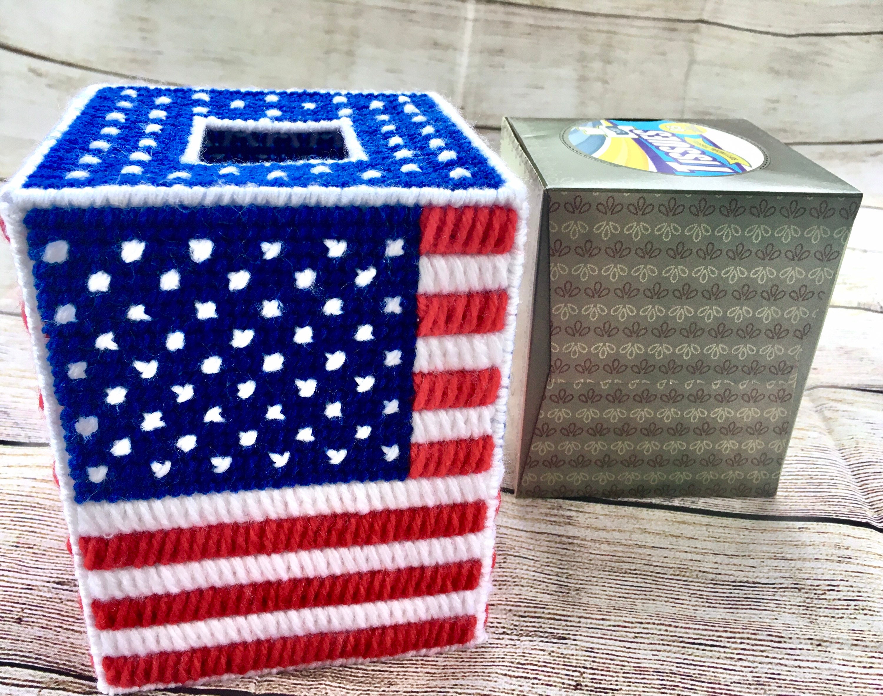 USA Patriotic American Flag Tissue Cover in Plastic Canvas, July 4th ...
