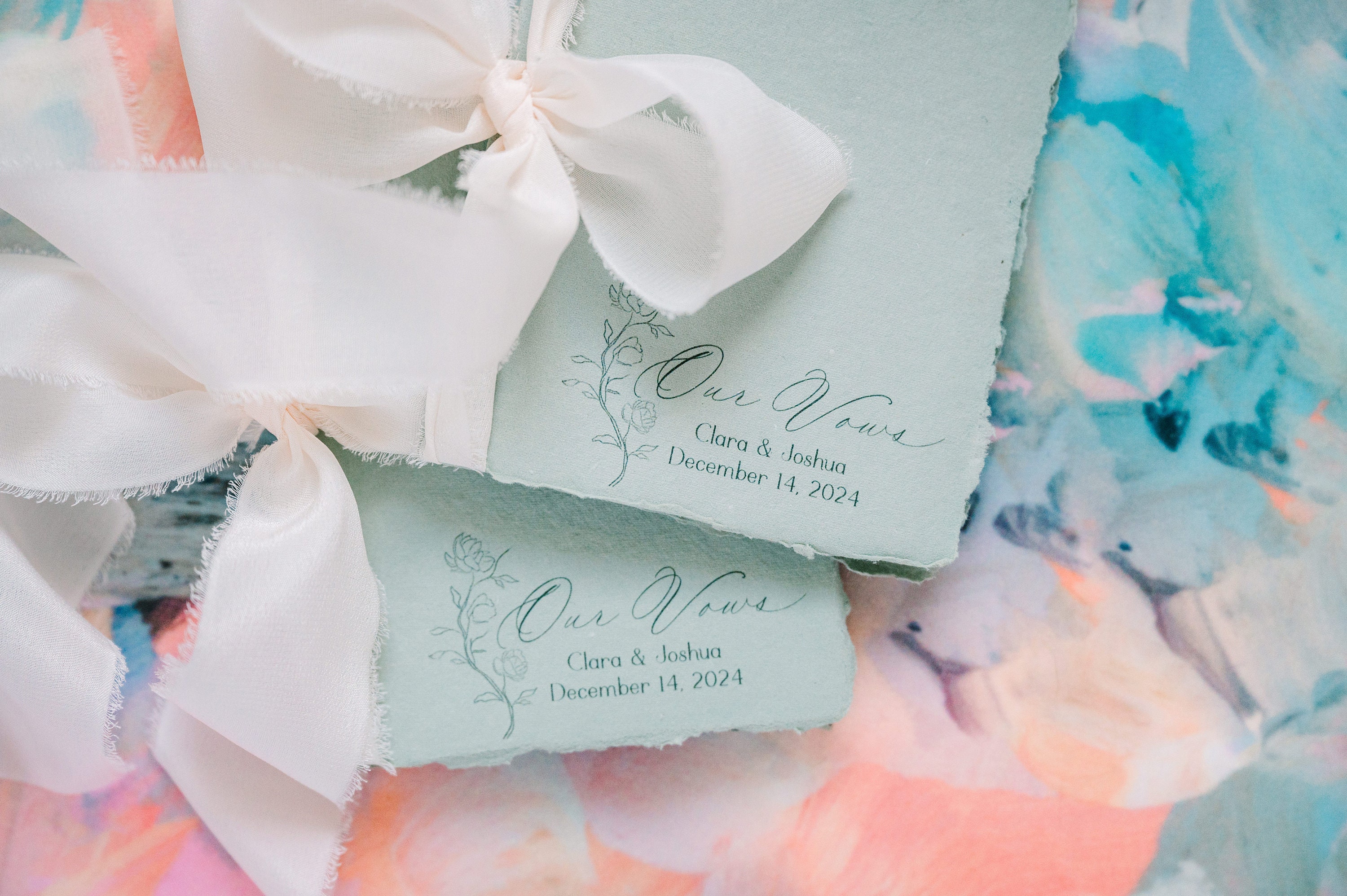Calligraphy Floral Sage Green Vow Books Wedding, Silk Ribbon ...