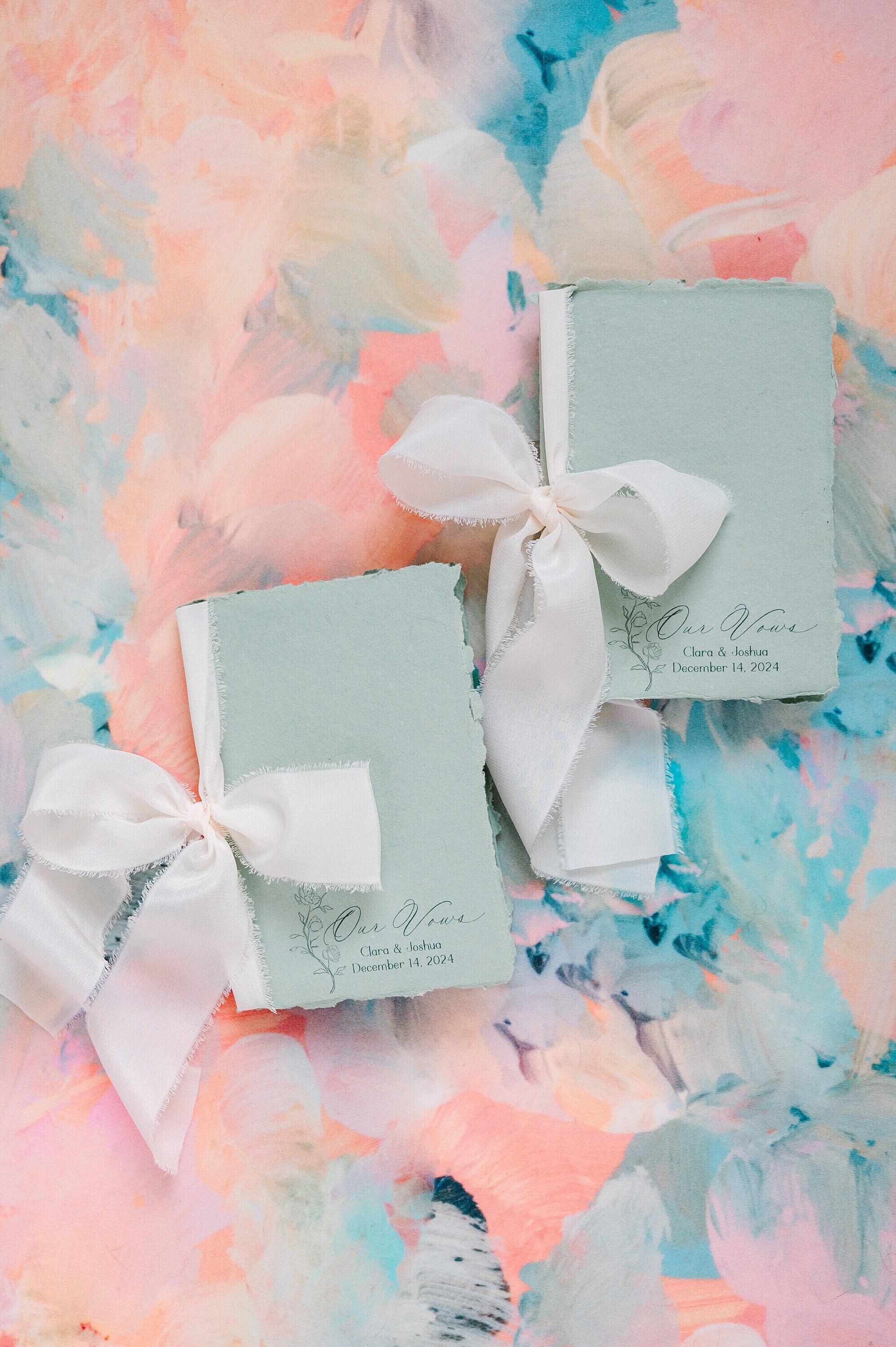 Calligraphy Floral Sage Green Vow Books Wedding, Silk Ribbon ...