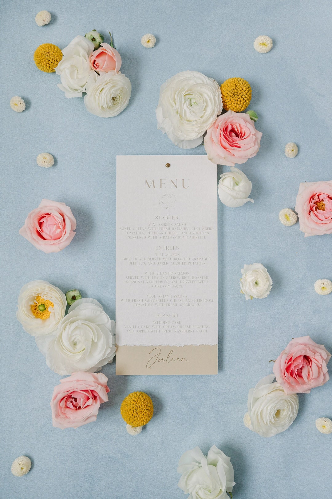 Beige Tan Floral Layered Neutral Wedding Menu Place Card, Escort Cards ...
