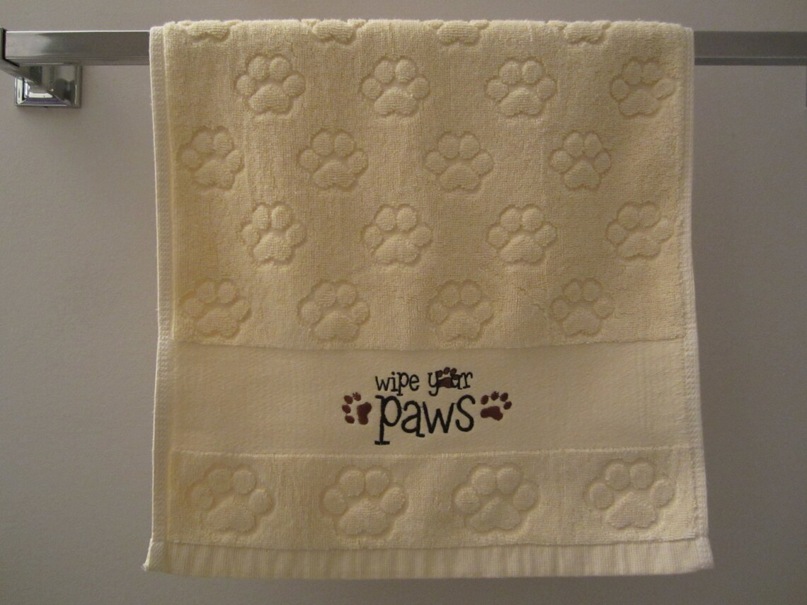 Wipe Your Paws Embroidered Paw Print Hand Towel - Etsy