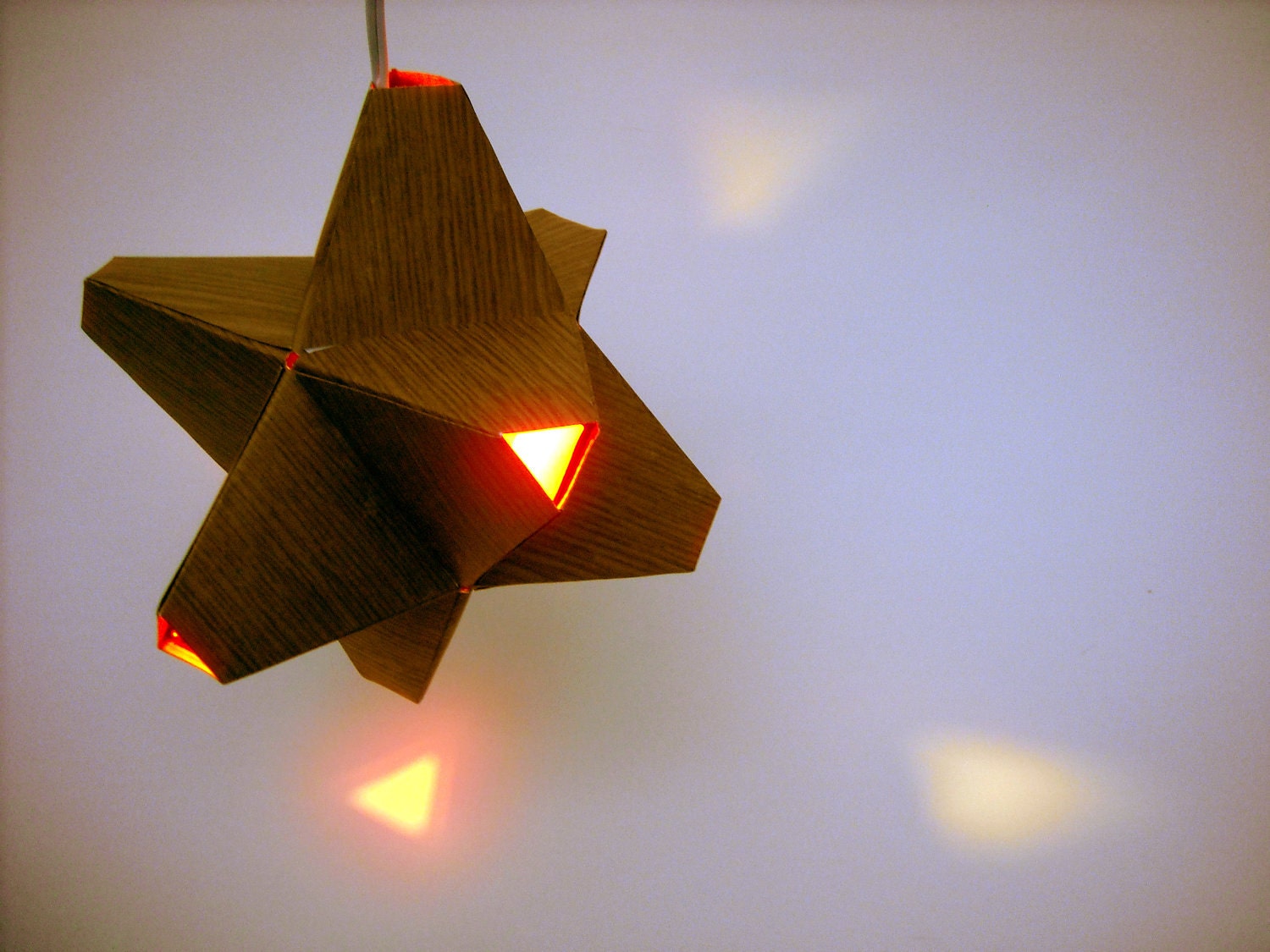 Paper Origami Lamp. Wood Grain and Orange. 24 Sides. (polyhedra ...