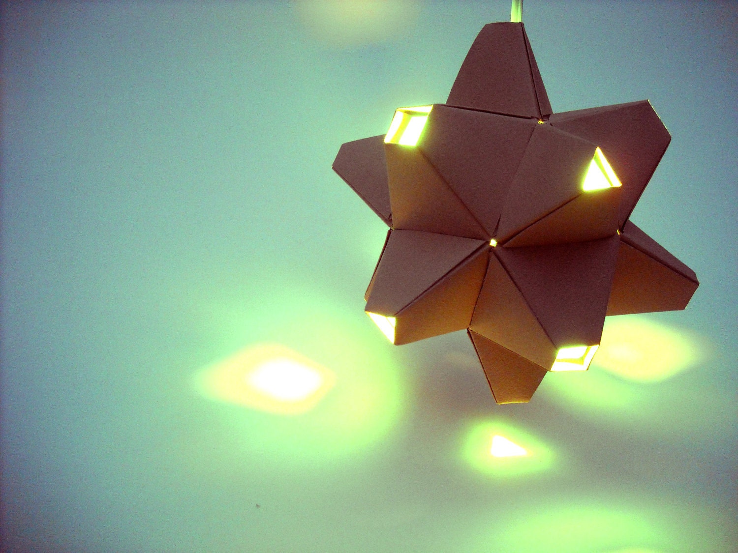 Paper Origami Lamp. Tan and Aqua. 48 Sides. (polyhedra Luminaria Series ...