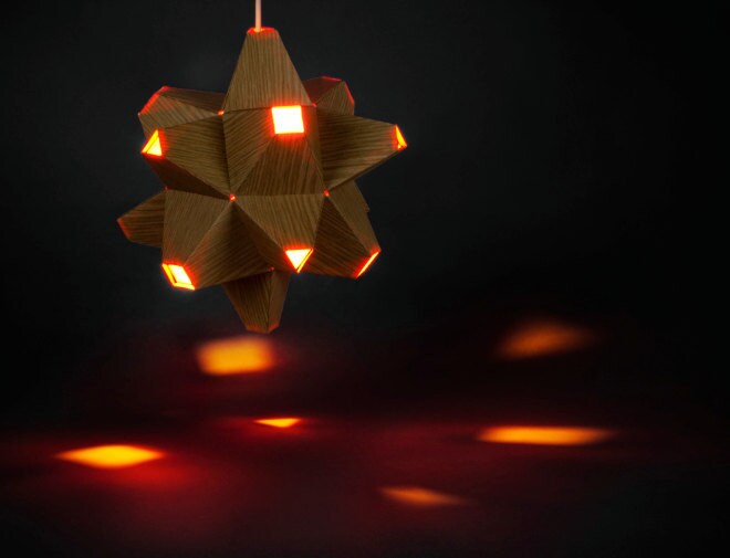 Paper Origami Lamp. Wood Grain and Orange. 48 Sides. - Etsy