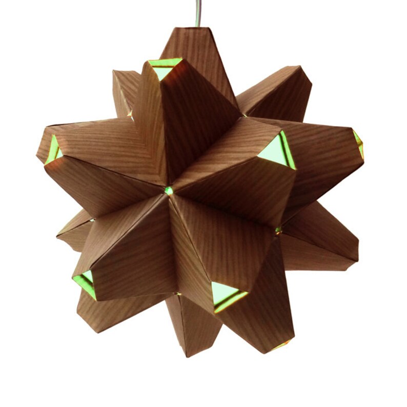 Paper Origami Lamp. Wood Grain and Aqua. 60 Sides. (polyhedra Luminaria ...
