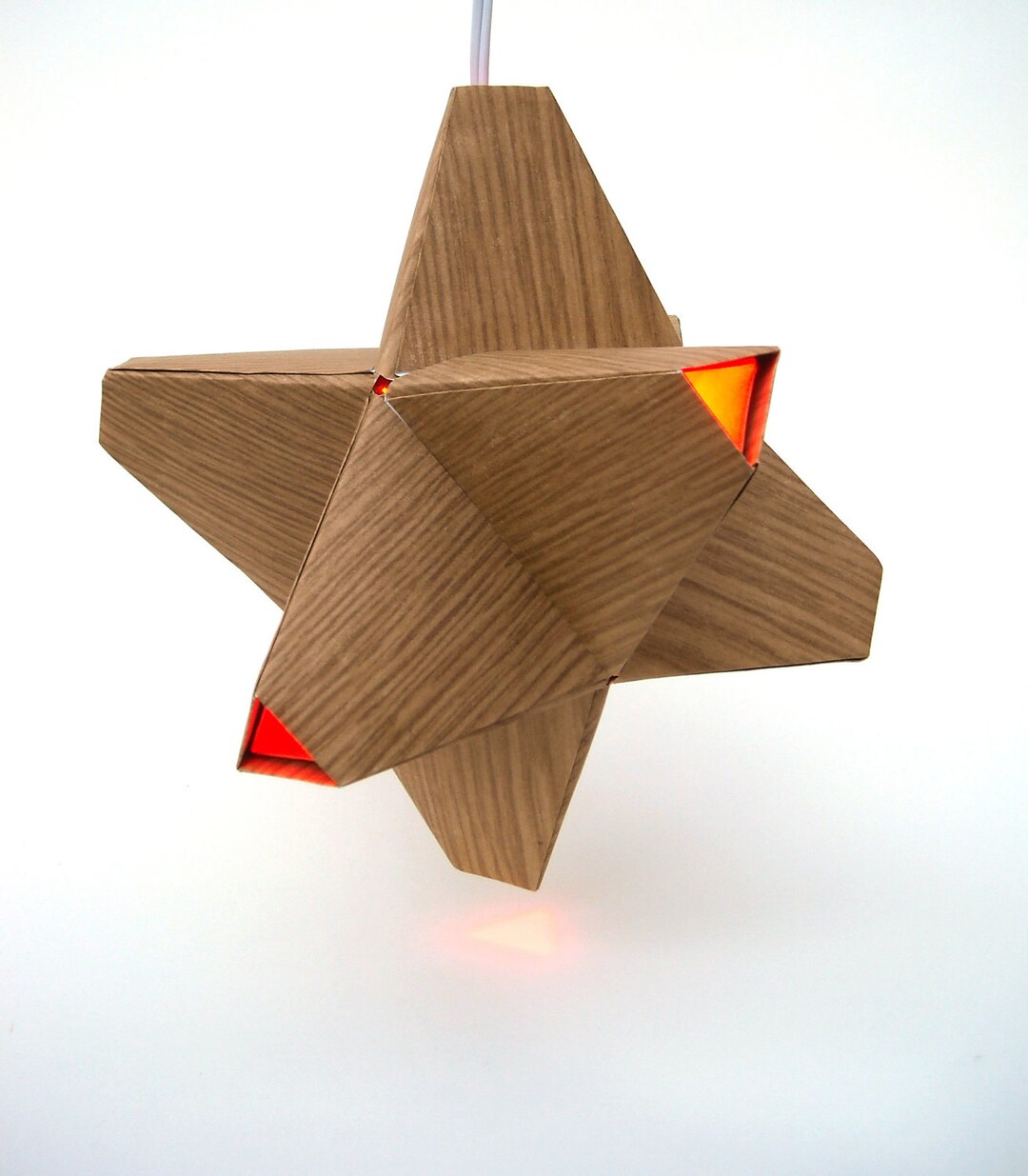 Paper Origami Lamp. Wood Grain and Orange. 24 Sides. (polyhedra ...