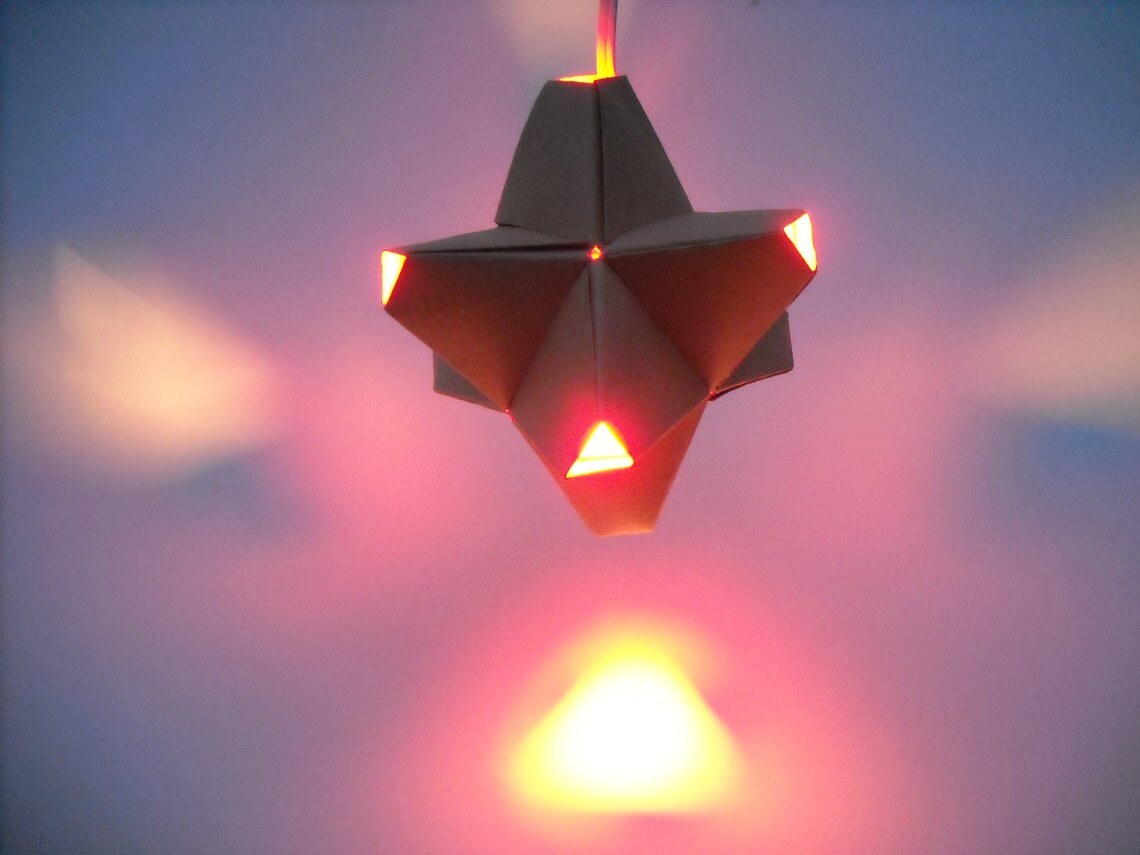 Paper Origami Lamp. Tan and Orange. 24 Sides. (polyhedra Luminaria ...