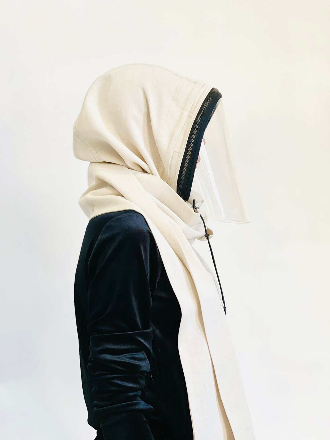 Linen Hooded Face Shield With Shawl, Full Face Covering - Etsy