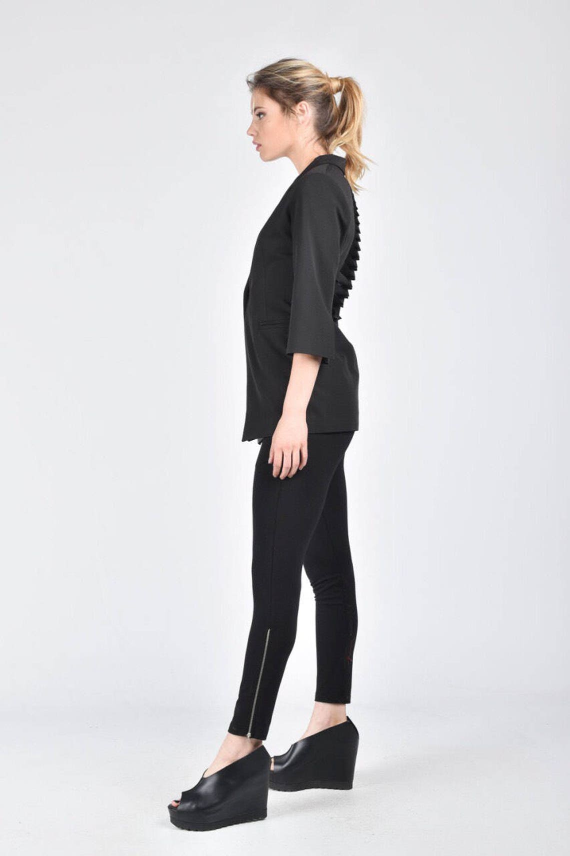 NEW Collection Black Cut Out Back Slim Blazer A10690 - Etsy