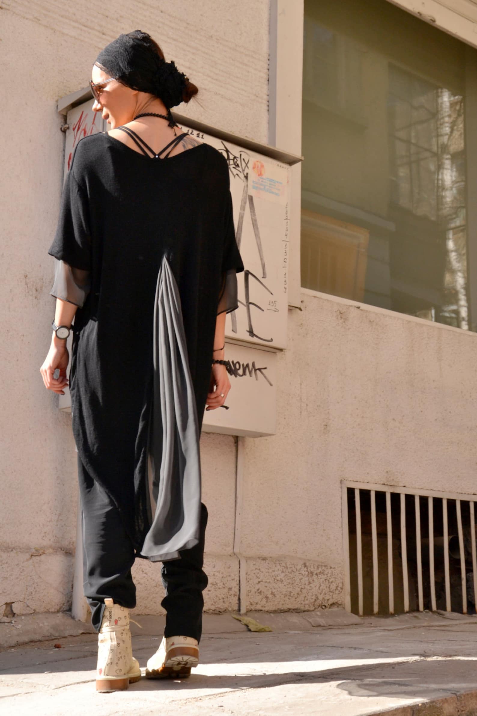 Oversized Summer Tunic, Grey Chiffon, Asymmetric Plus Size Top Relaxed ...