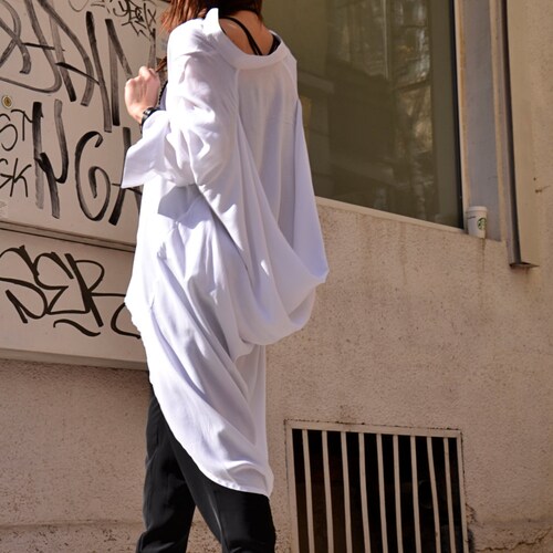 White Long Oversize Loose Shirt/ Asymmetric Maxi Shirt/ Summer - Etsy