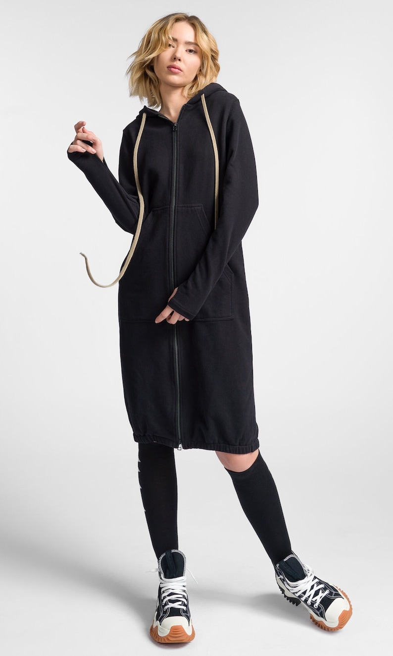 Long Hooded Zipper Sweatshirt, Maxi Hooded Top , Aakasha Hoodie A08336 ...