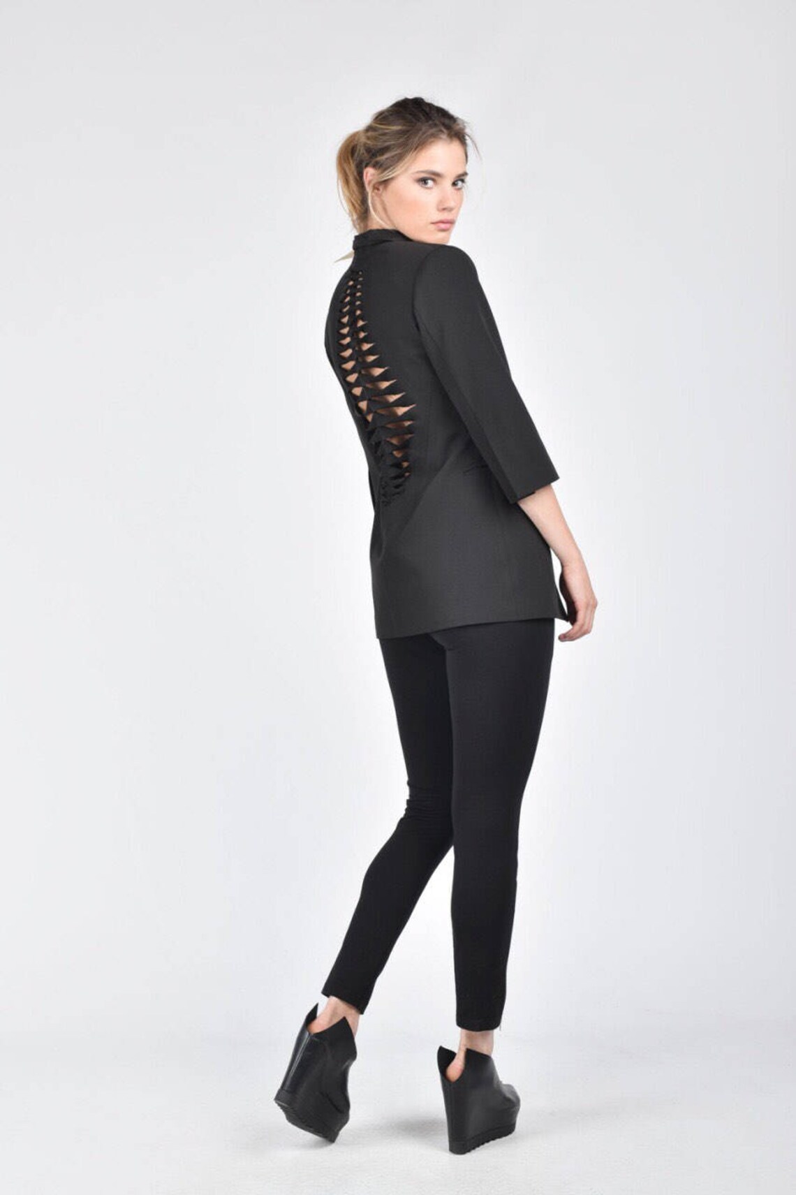 NEW Collection Black Cut Out Back Slim Blazer A10690 - Etsy