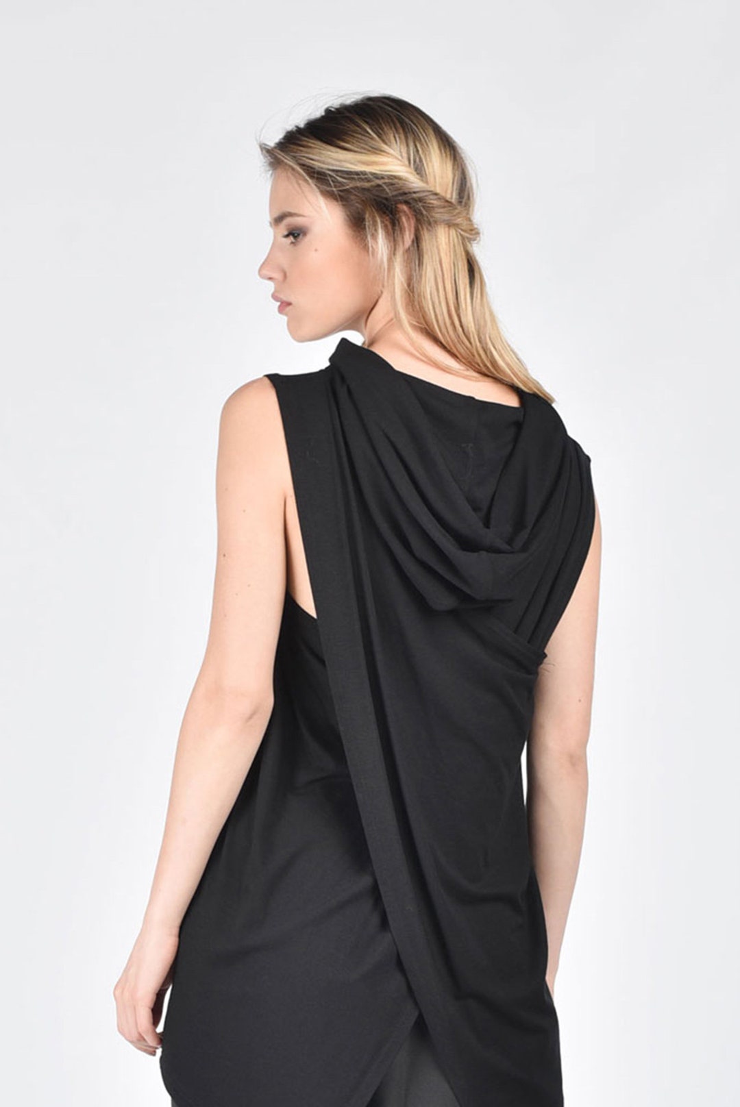 Sleeveless Back Slits Hooded Top A02691 - Etsy