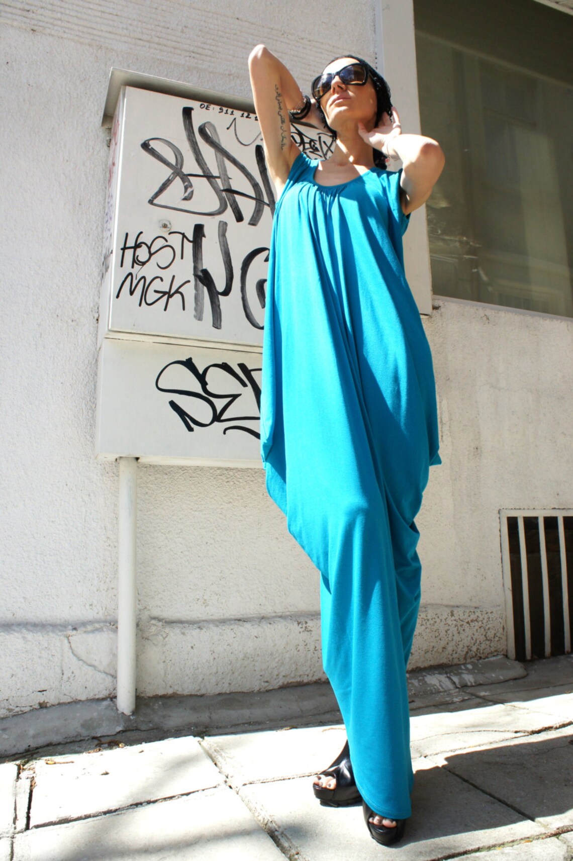Turquoise Kaftan / Maxi Turquiose Dress / Asymmetrical Tunic - Etsy