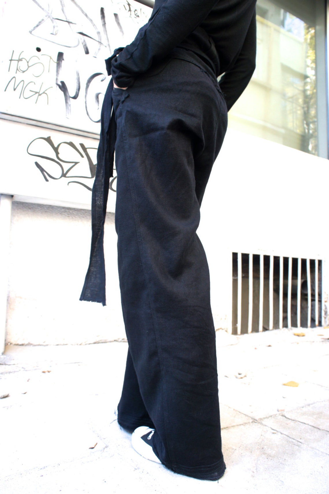Loose Linen Black Pants / Wide Leg Pants Autumn Extravagant - Etsy