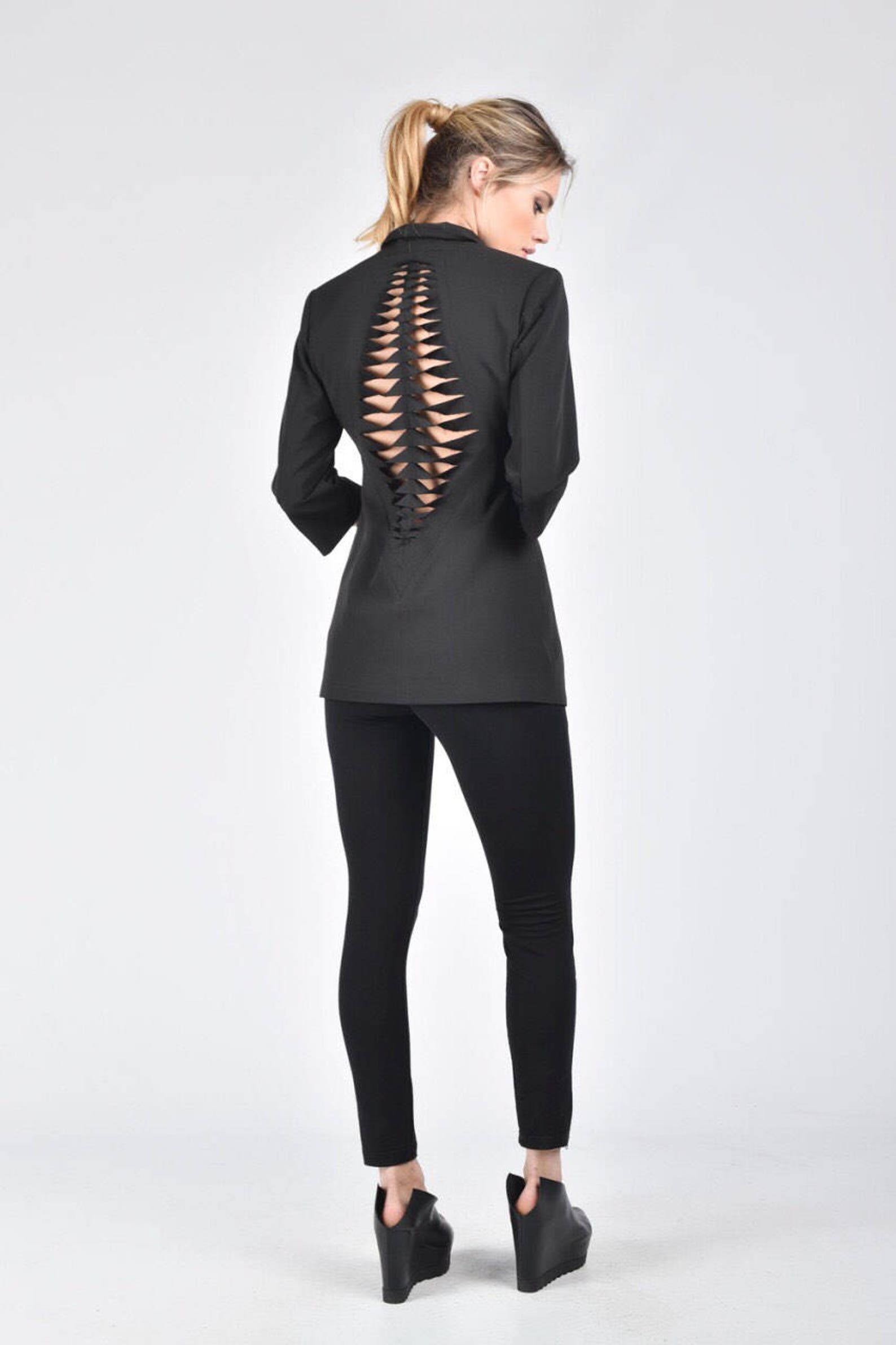 NEW Collection Black Cut Out Back Slim Blazer A10690 - Etsy