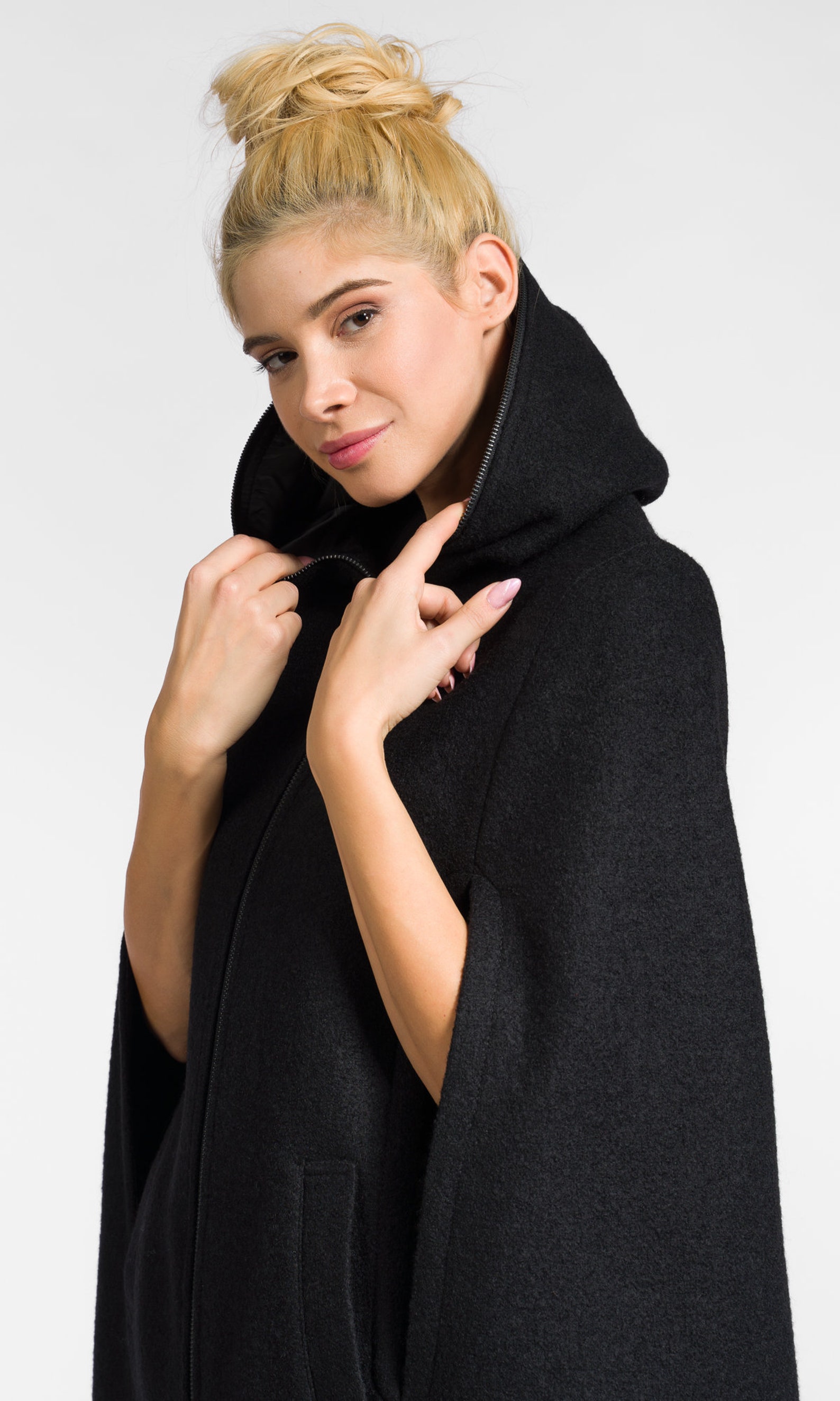 Long Zippered Cape Coat A92051 - Etsy
