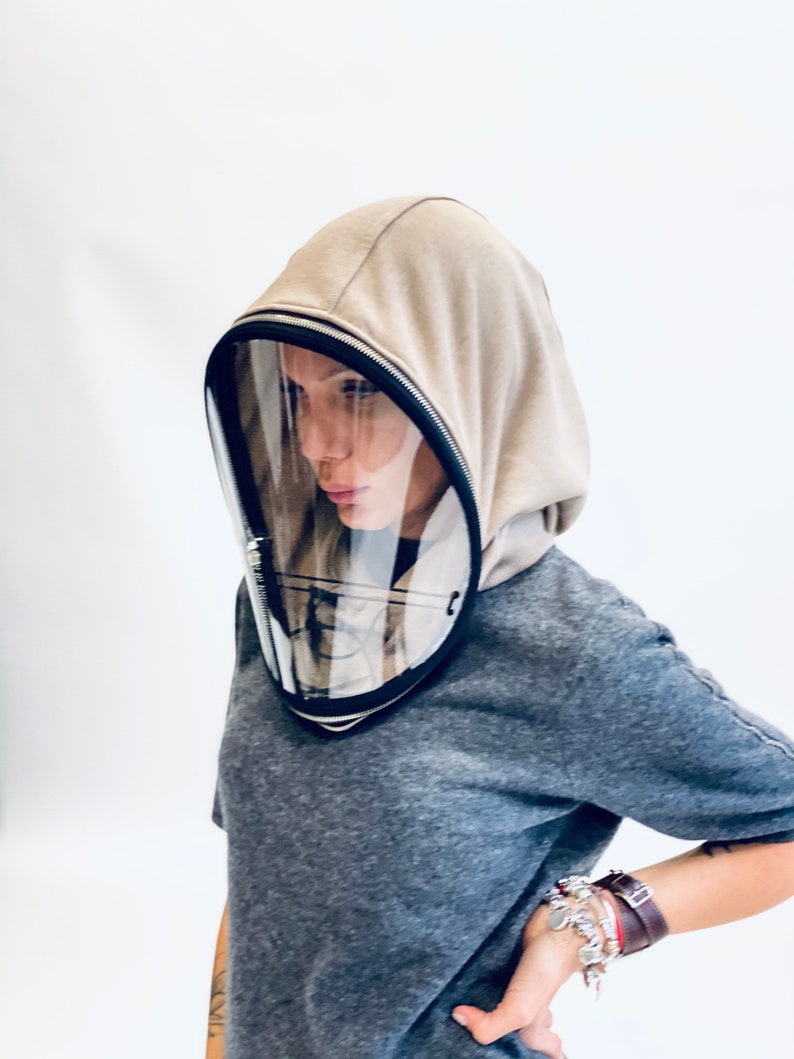 Zippered Polycarbonate Hood Shield, Cotton Knit Hood, Anti-fog Spray - Etsy