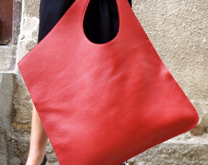 NEW Genuine Leather Red Bag / High Quality Tote Asymmetrical - Etsy