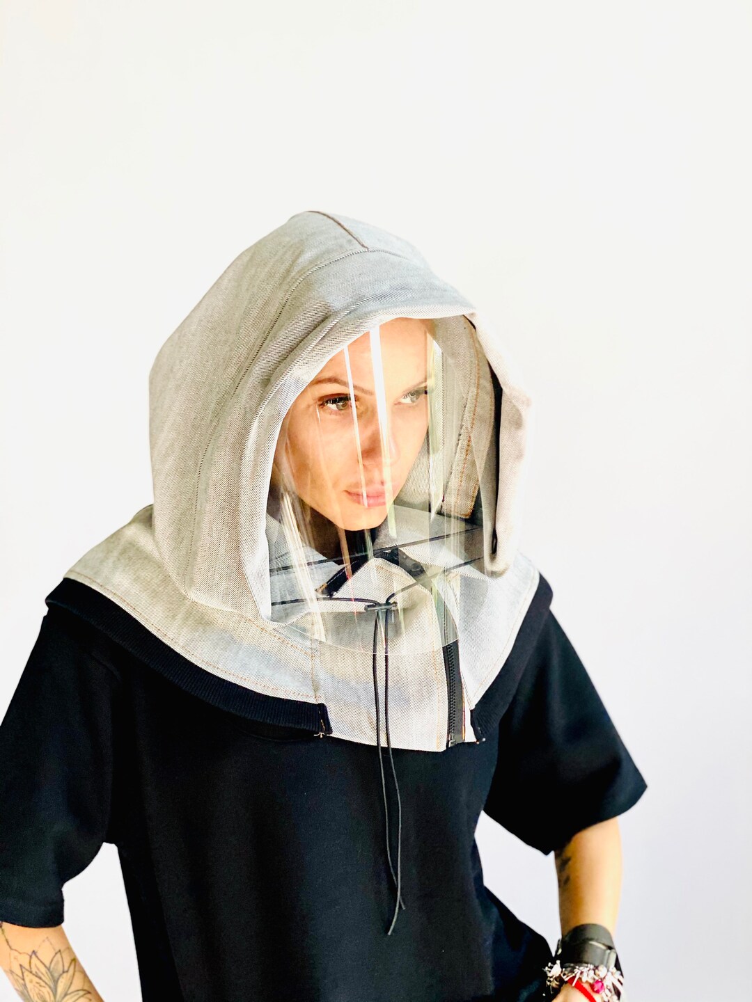Hooded Denim Face Shield Reusable Shield Mask Face Mask - Etsy