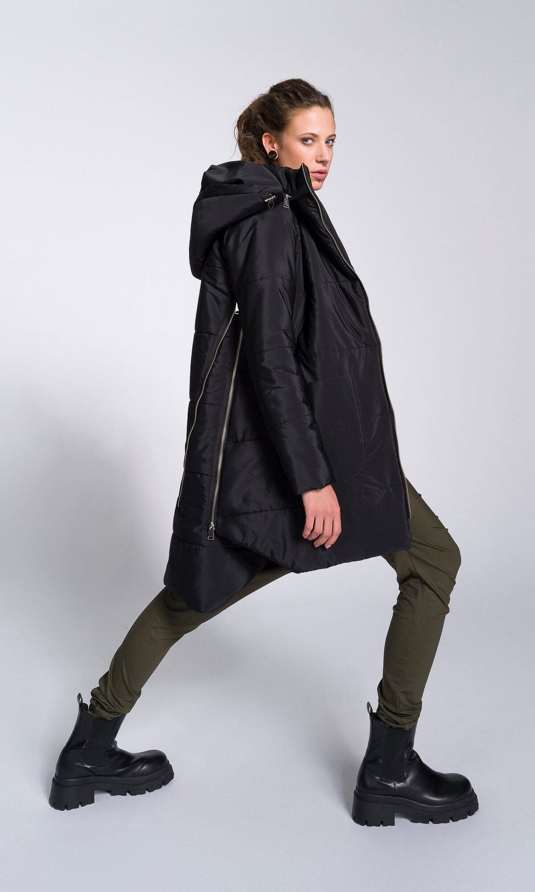 Hooded Quilted Winter Coat, Waterproof Windproof Jacket Warm Parka Side ...