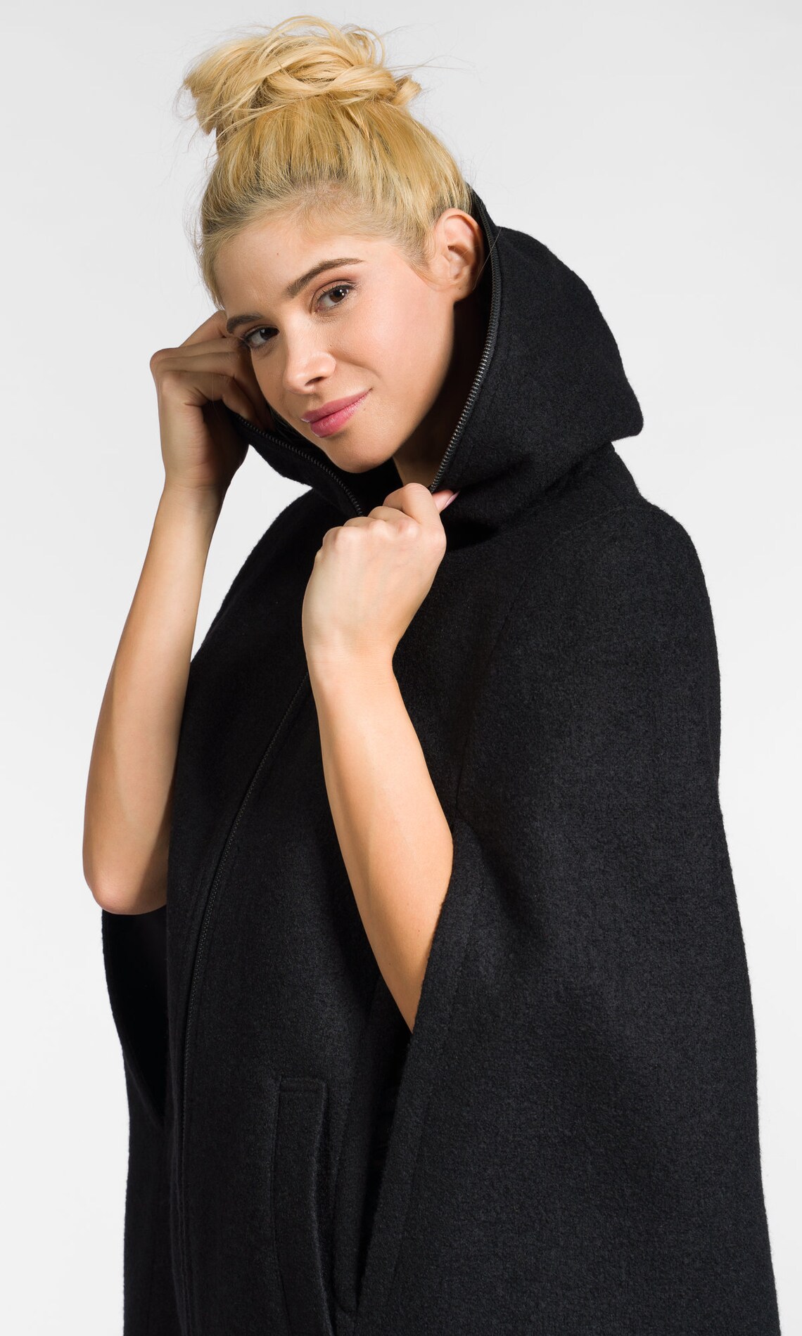 Long Zippered Cape Coat A92051 - Etsy