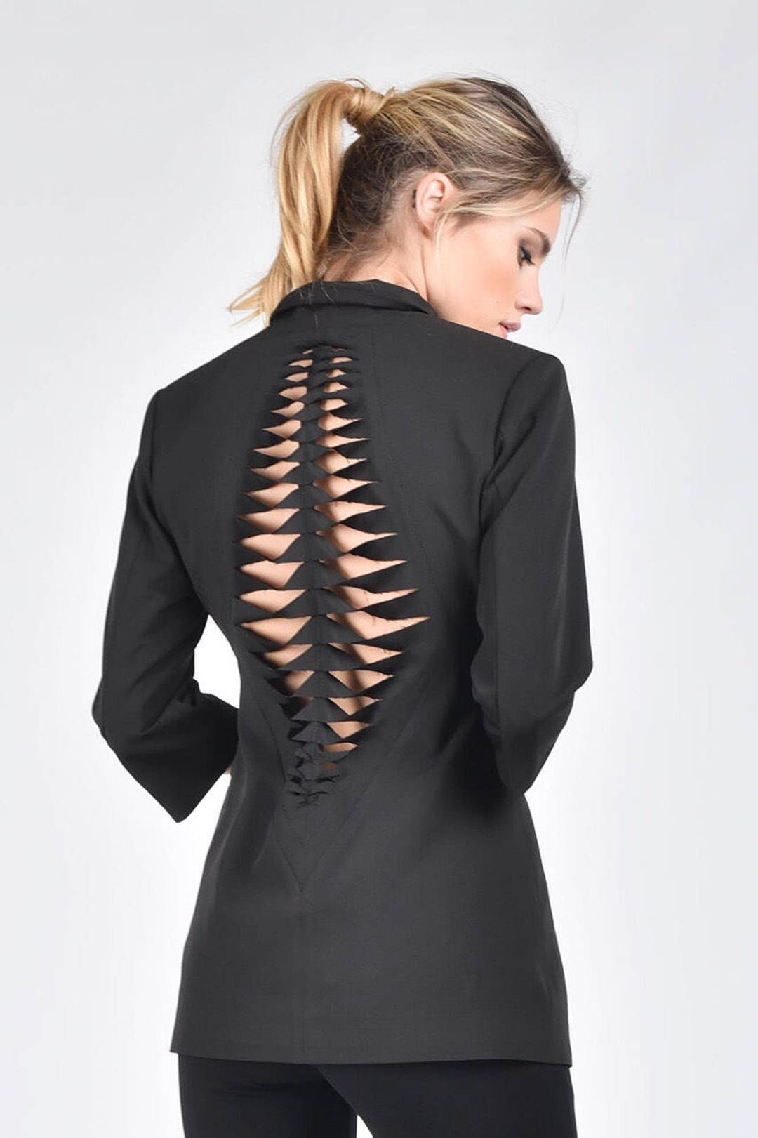 NEW Collection Black Cut Out Back Slim Blazer A10690 - Etsy
