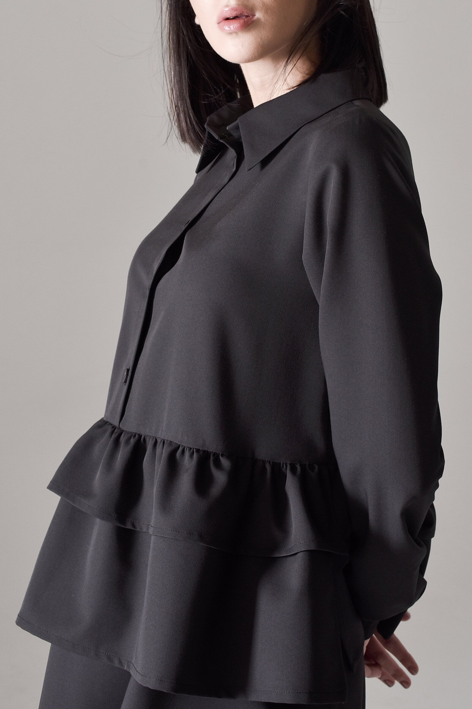 Long Sleeve Frill Hem Shirt Dress A90444 | Etsy