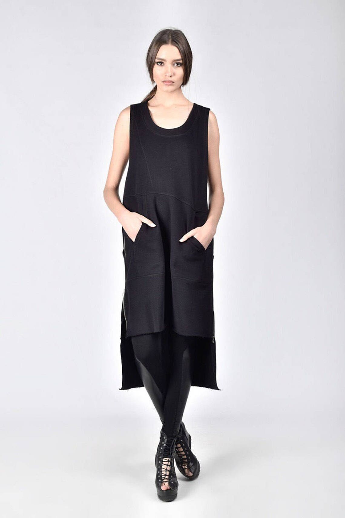 New Maxi Black Racer Back Dress / Cotton Extravagant Side - Etsy