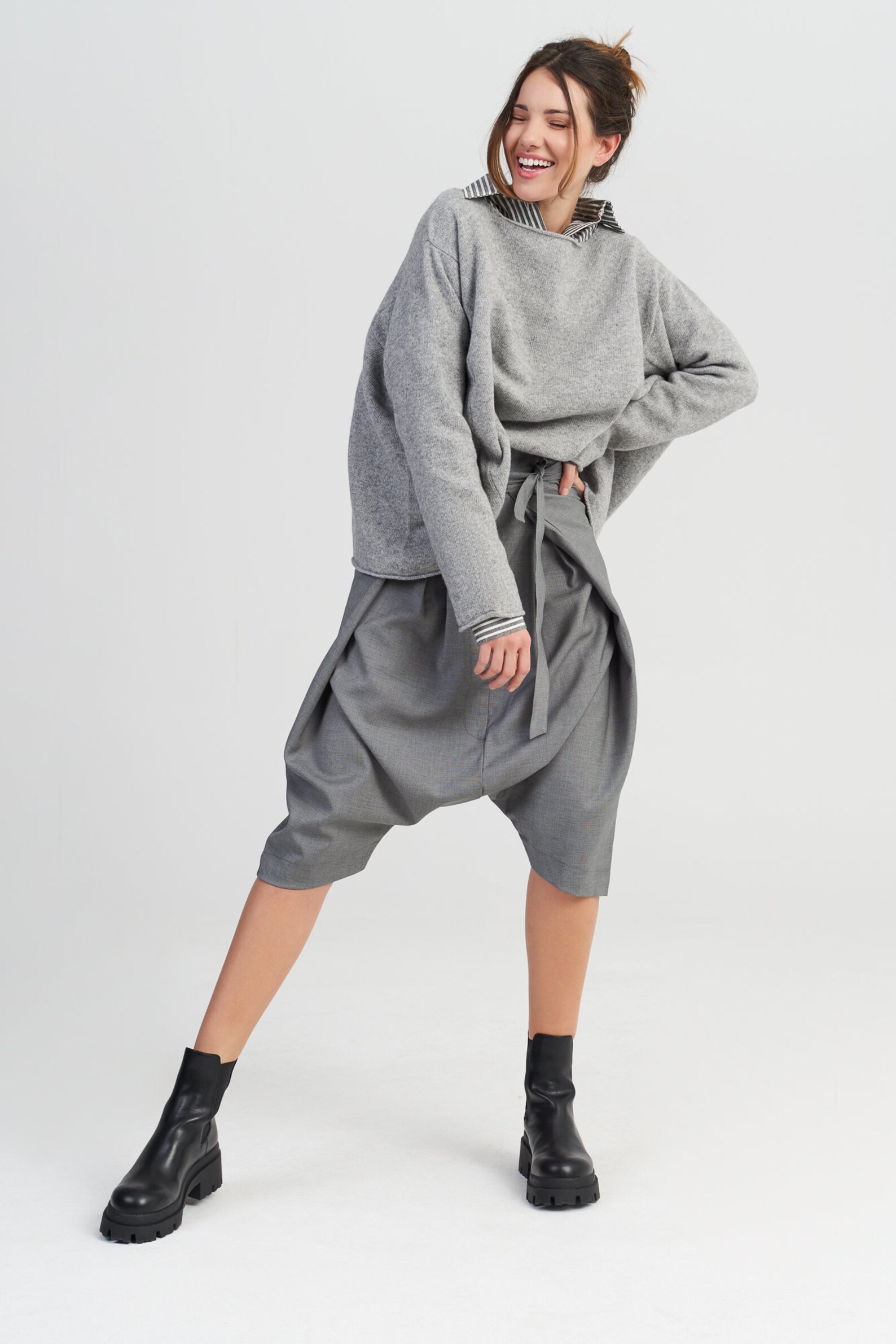 NEW Loose 3/4 Grey Drop Crotch Cold Wool Harem Pants / - Etsy