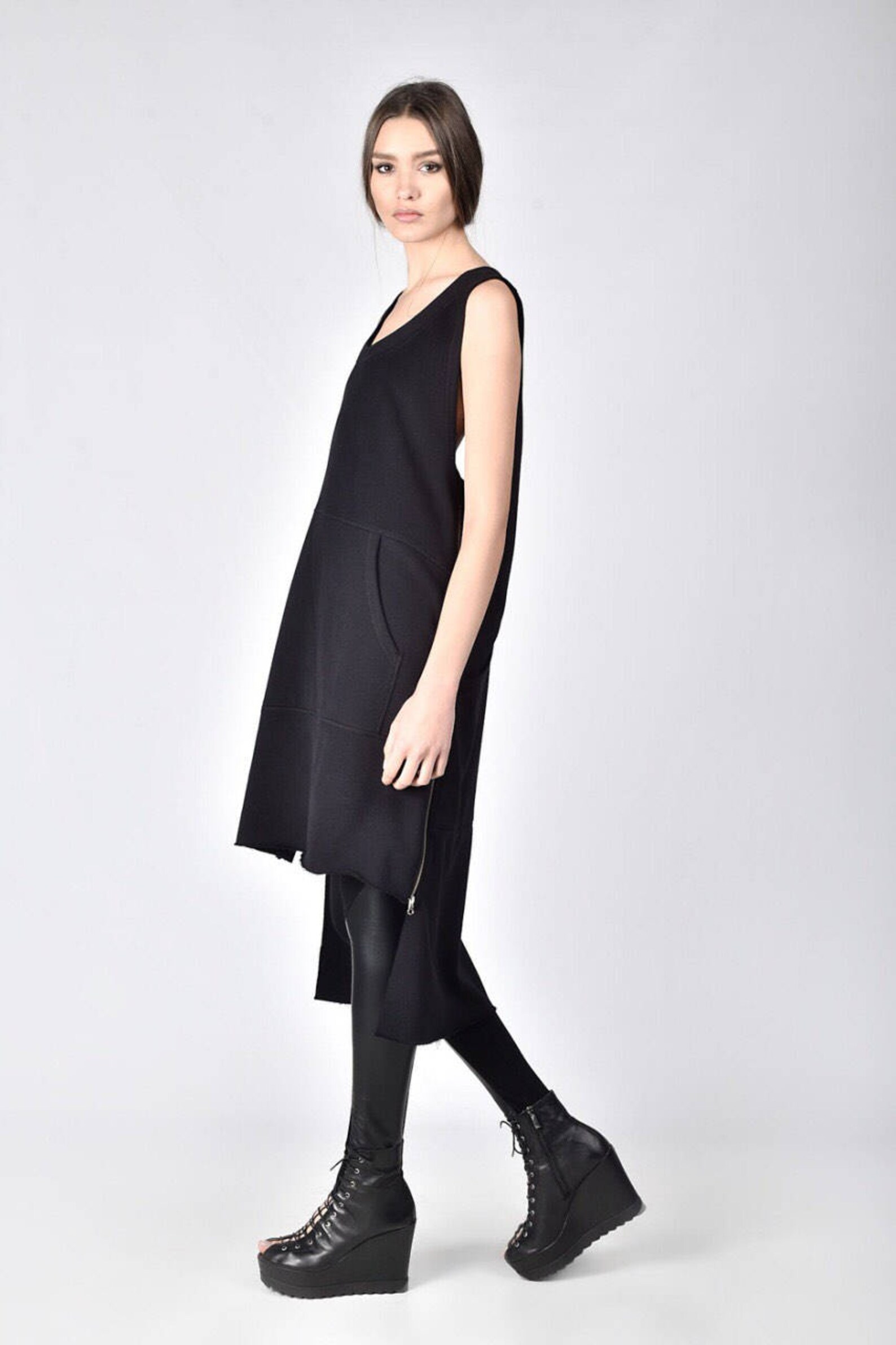 New Maxi Black Racer Back Dress / Cotton Extravagant Side - Etsy