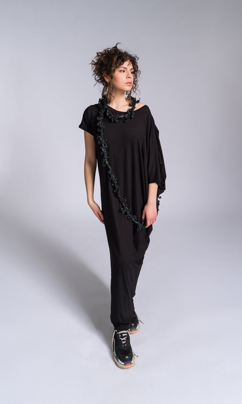 Extra Long Black Genuine Leather Necklace Accessory by AAKASHA A16254 ...