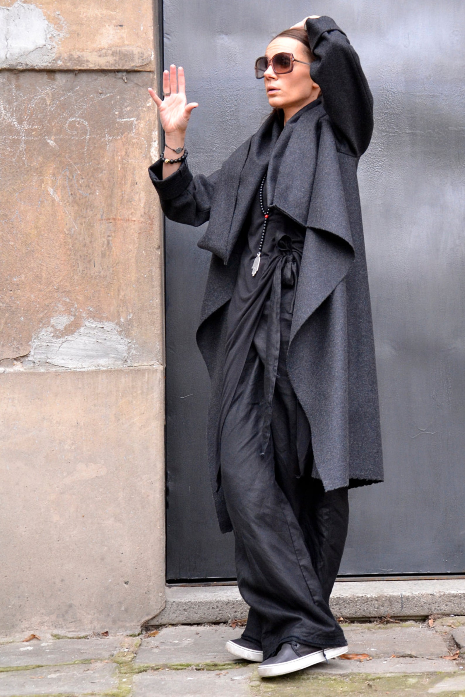 Dark Grey Casha Coat / Long Sleeves / Casha/ Wool High Collar - Etsy