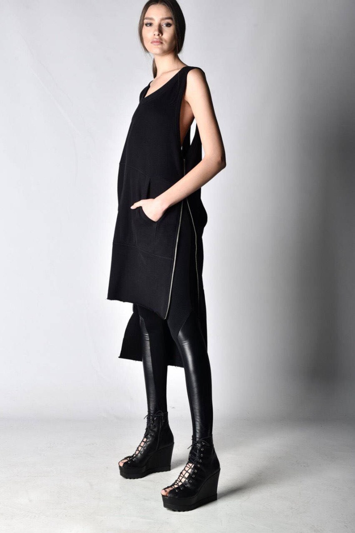 New Maxi Black Racer Back Dress / Cotton Extravagant Side - Etsy