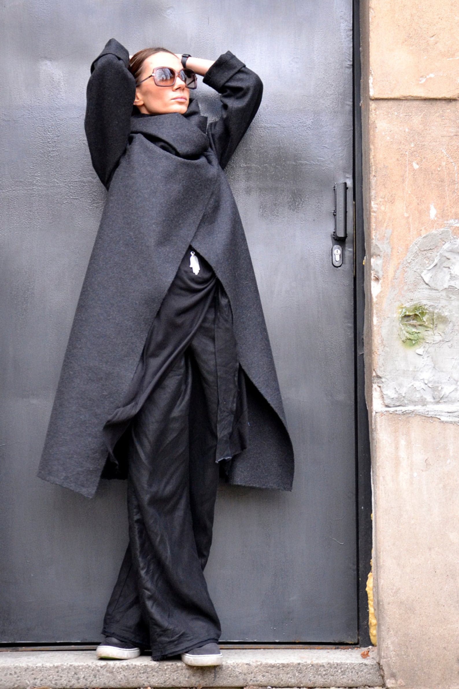 Dark Grey Casha Coat / Long Sleeves / Casha/ Wool High Collar - Etsy