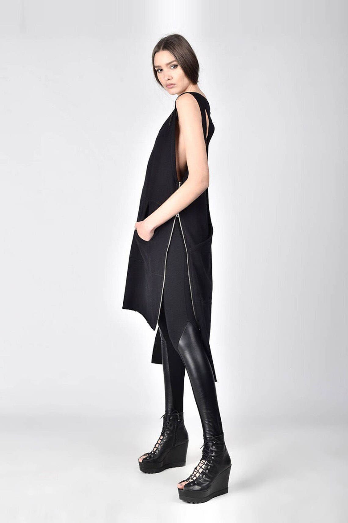 New Maxi Black Racer Back Dress / Cotton Extravagant Side | Etsy