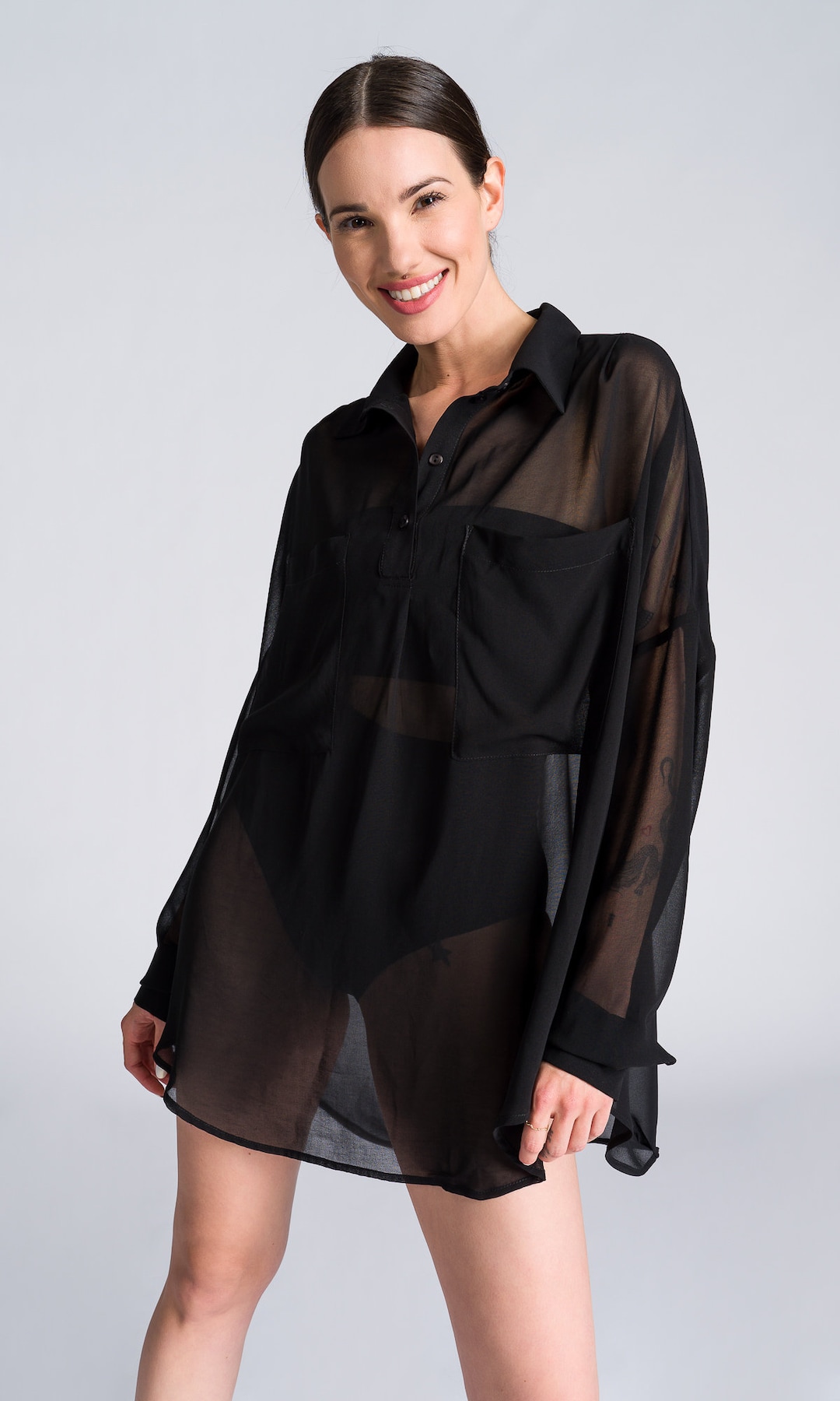Longline Sheer Chiffon Shirt A92288 - Etsy