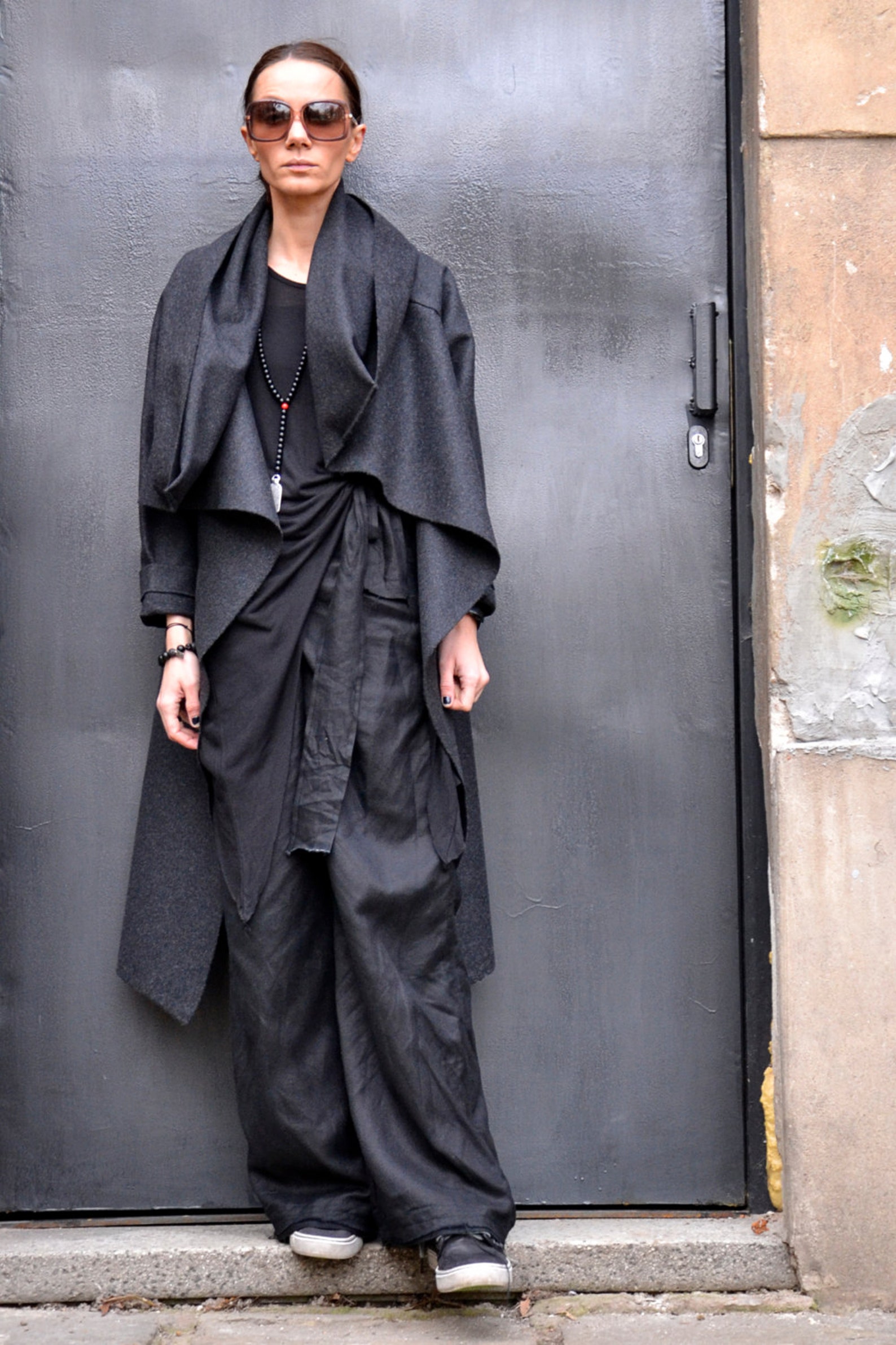 Dark Grey Casha Coat / Long Sleeves / Casha/ Wool High Collar - Etsy