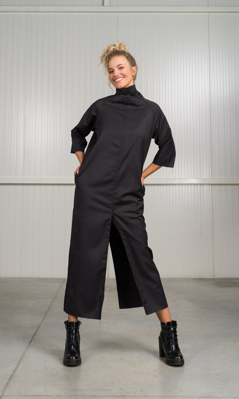 Wool Midi Dress: Avant-garde High Collar Design - Etsy UK