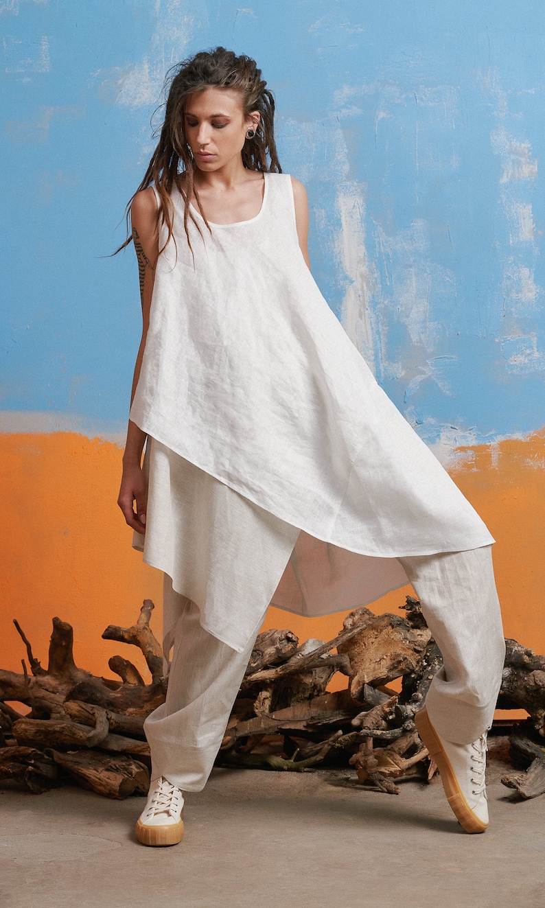 Layered Sleeveless Linen Tunic Combo , Flowing Summer Linen Tunics ...