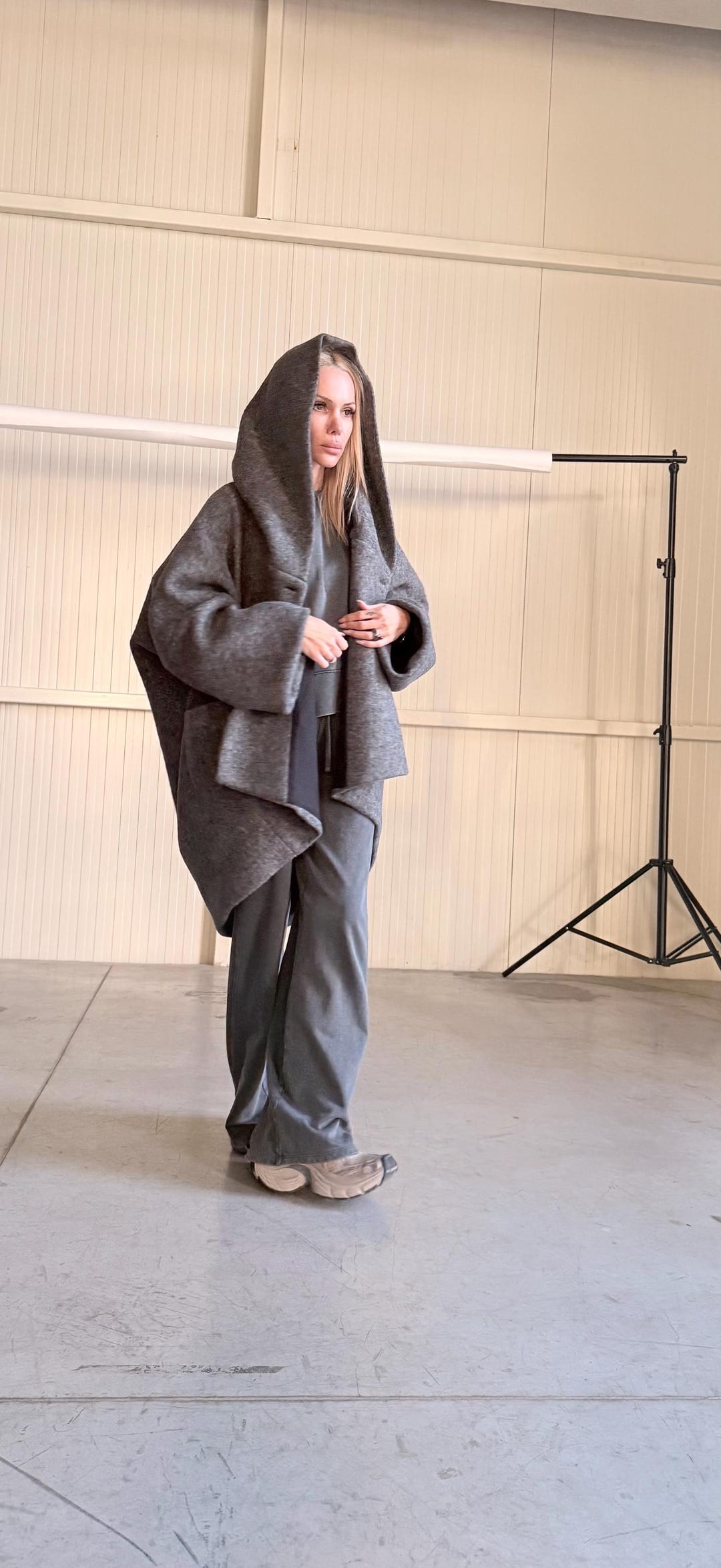 Wool Warm Coat / Winter Lined Hooded Jacket With Pockets Relaxed ...