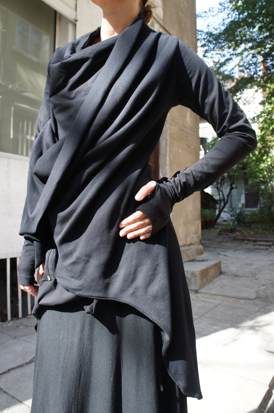 Spring Black Coat / Cotton Coat / Extravagant Asymmetrical Blazer ...