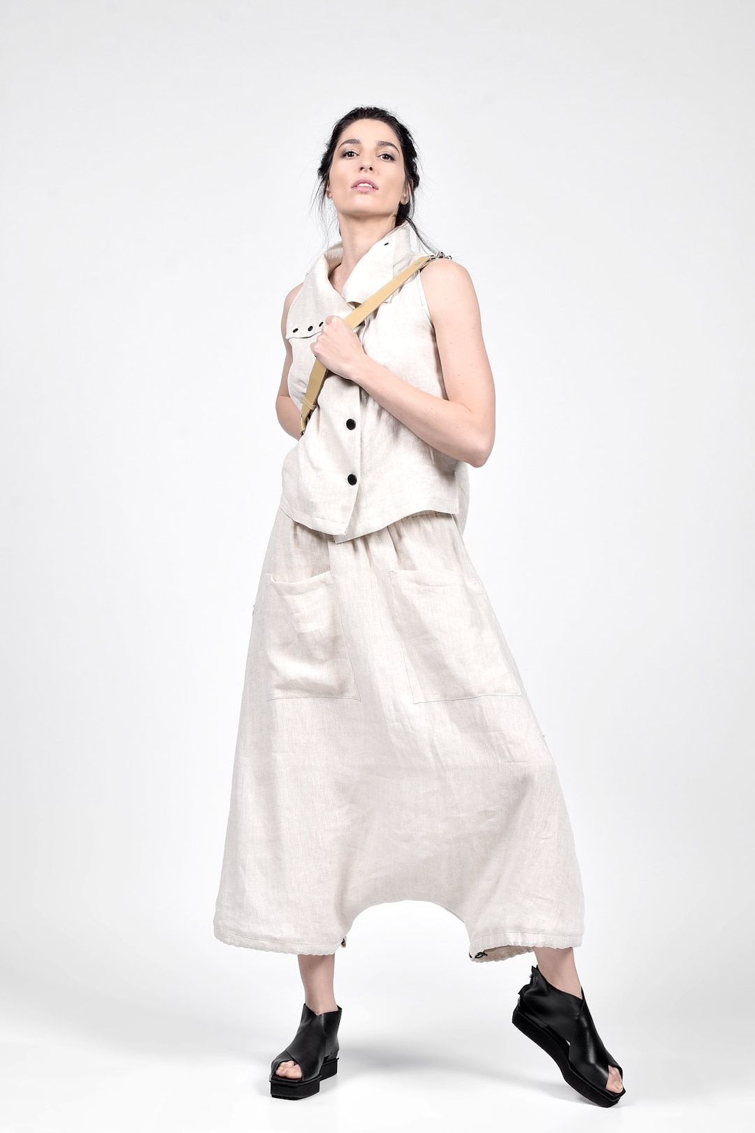 Linen Top & Harem Pants Set - Etsy