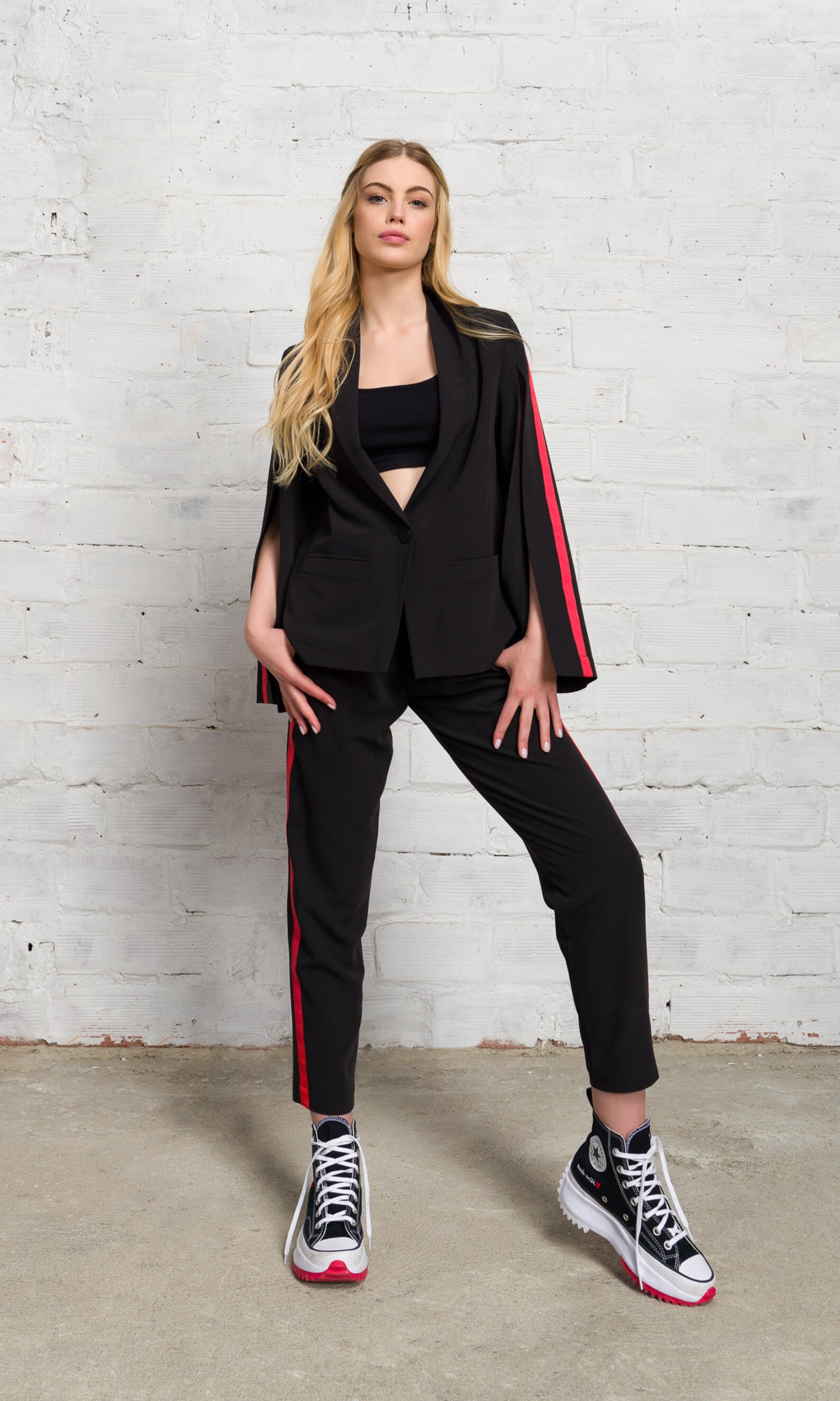 Open-sleeve Blazer With Brick Red Edging A90571 - Etsy