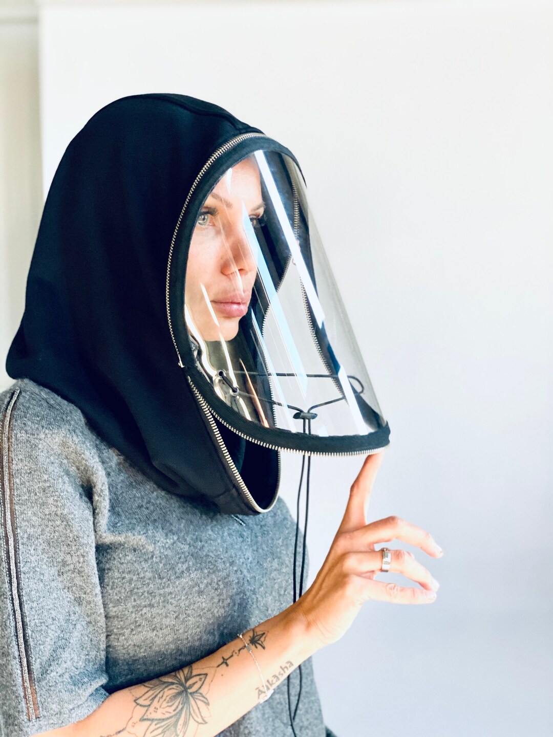 Protective Face Wear, Zipper Polycarbonate Face Shield Hood, Cotton ...