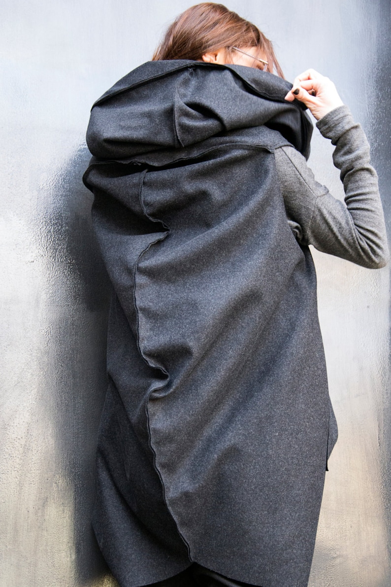 NEW Asymmetric Extravagant Black Hooded Sleeveless Coat / Spring Jacket ...