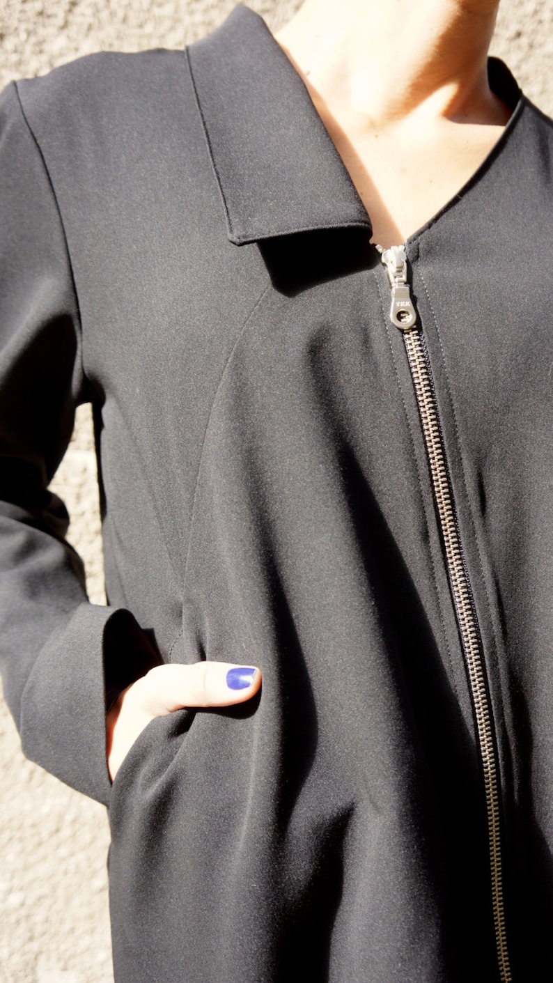 Black Trench Coat / Elegant Zipper Blazer / Extravagant - Etsy